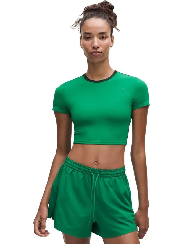 Lululemon Tight-fit Cropped Shelf-bra T-shirt - Raceway Green/rainforest Green