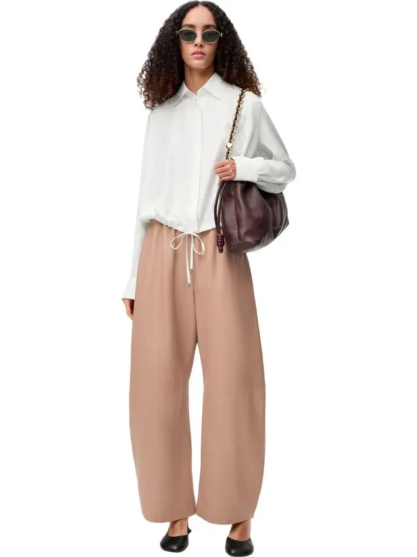 Loewe Nappa Lambskin Barrel Trousers - Beige
