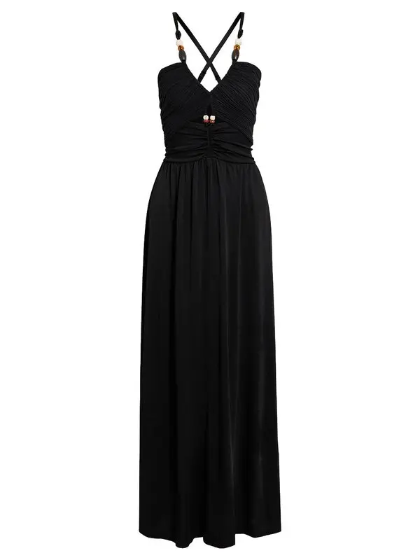 Diane Von Furstenberg Caty Embellished Cutout Plissé-tulle And Satin-jersey Maxi Dress - Black