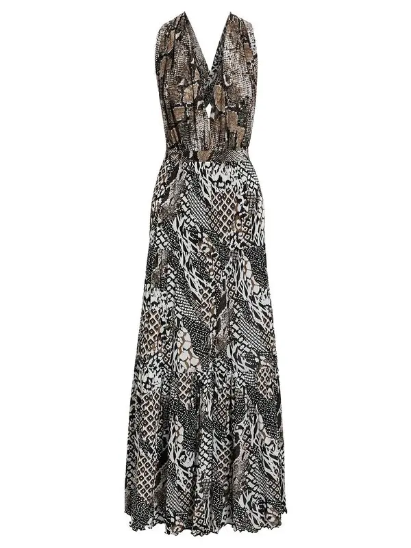 Diane Von Furstenberg Drew Tiered Snake-print Maxi Dress - Black