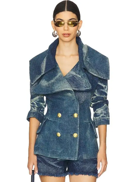 MASHA POPOVA Oversized Collar Blazer - Sparkly Blue