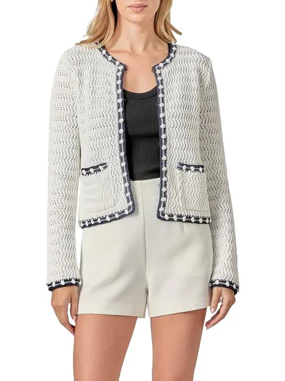 English Factory Crochet Cardigan - White/ Navy