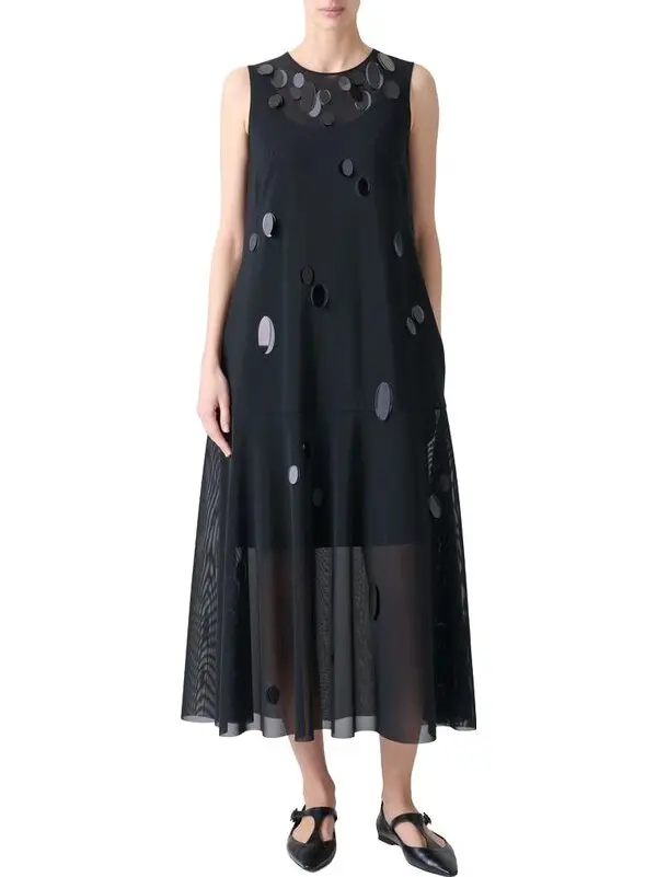 Akris Paillette Detail Techno Tulle Midi Dress - Black