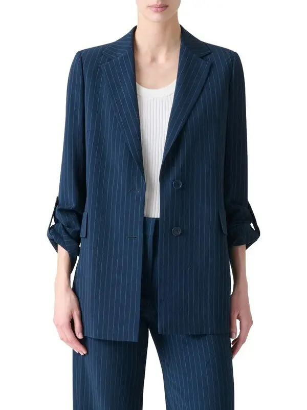 Akris Pinstripe Wool Blend Crepe Blazer - Navy