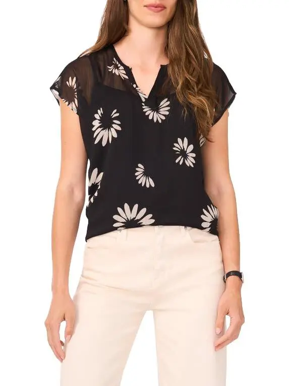 Halogen Daisy Petals Popover Top - Rich Black