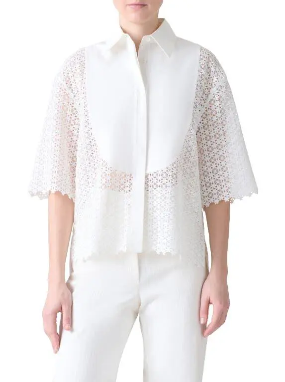 Akris Plastron Daisy Guipure Shirt - Cream