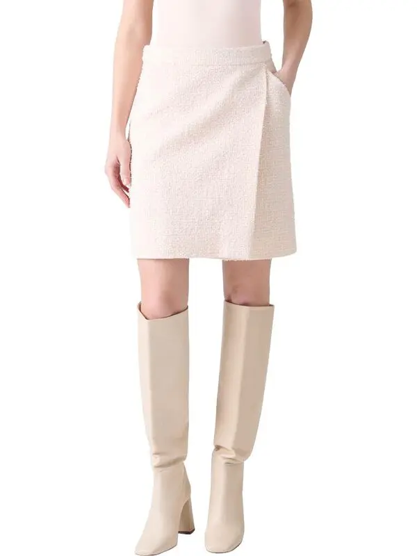 Akris Bouclé Tweed Faux Wrap A-line Skirt - Pale Pink-cream