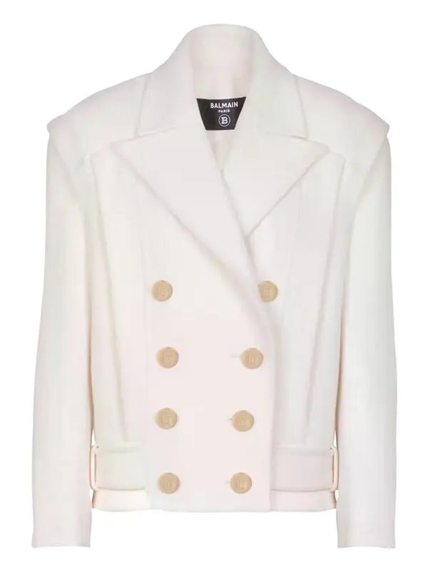 Balmain Cropped Cashmere Reefer Jacket - White