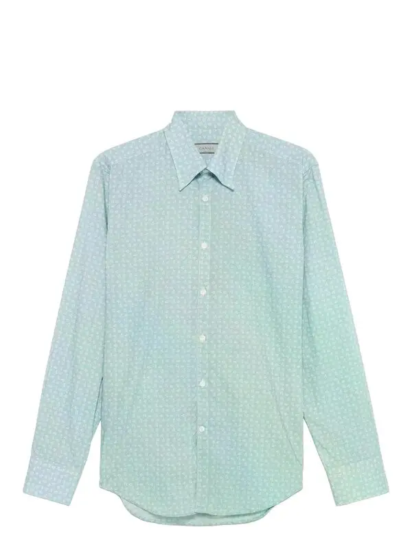 Canali Leaf-print Shirt - Blue