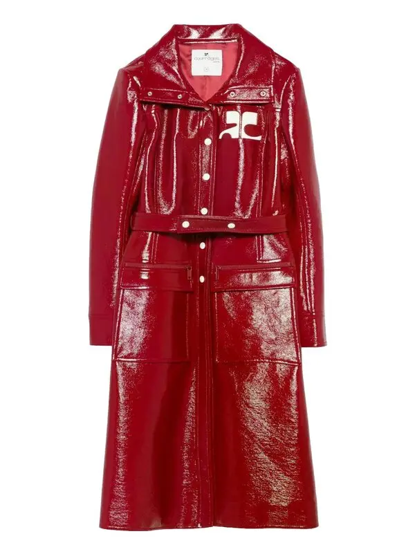 COURREGES Faux-leather Logo Trench Coat - Red