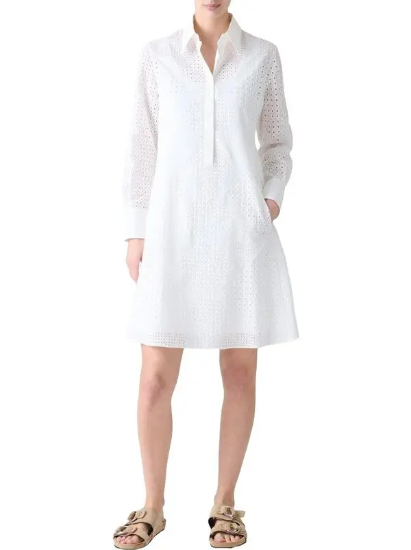 Akris Diamond Eyelet Cotton Poplin Shirtdress - Cream