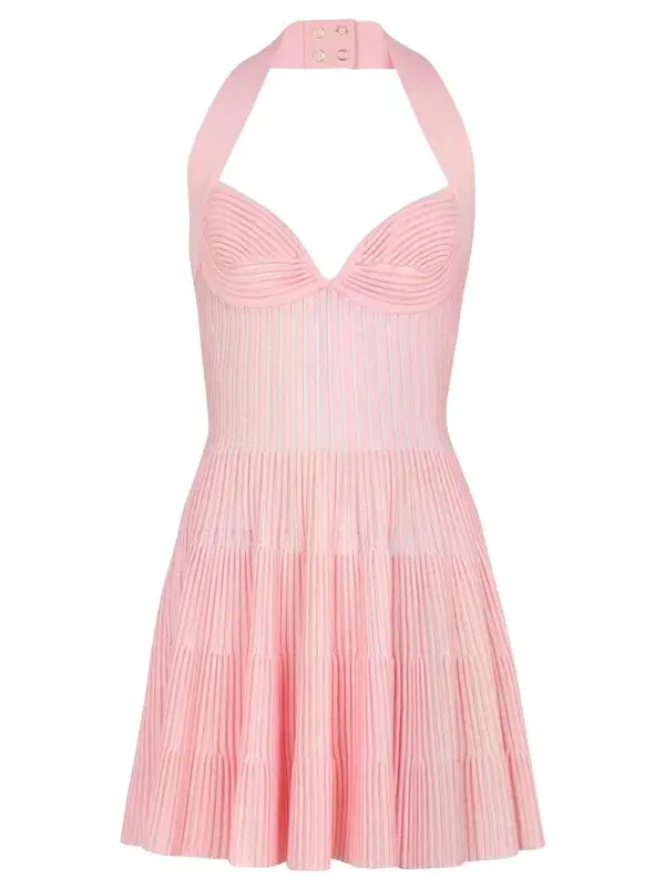 Balmain Knitted A-line Mini Dress - Pink