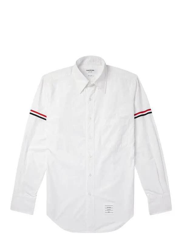 Thom Browne Button-down Collar Grosgrain-trimmed Cotton-poplin Shirt - White