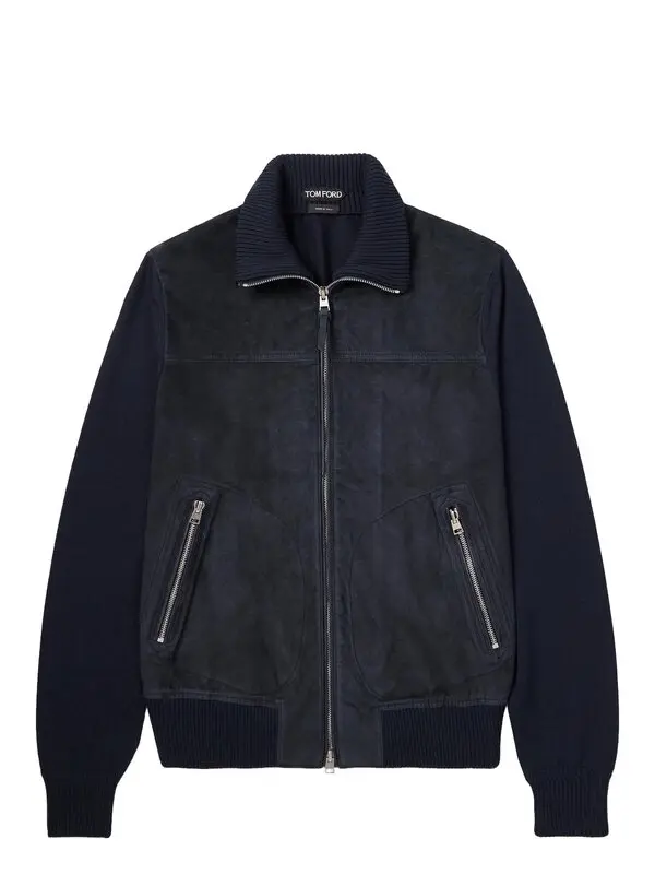 TOM FORD Slim-fit Suede And Merino Wool And Cashmere-blend Jacket - Blue