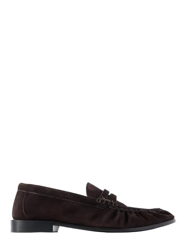 Saint Laurent Le Loafer Monogram Logo-appliquéd Suede Penny Loafers - Brown