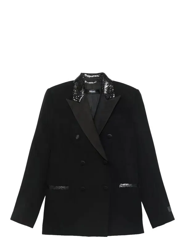 Versace Sequin-embellished Double-breasted Blazer - Black