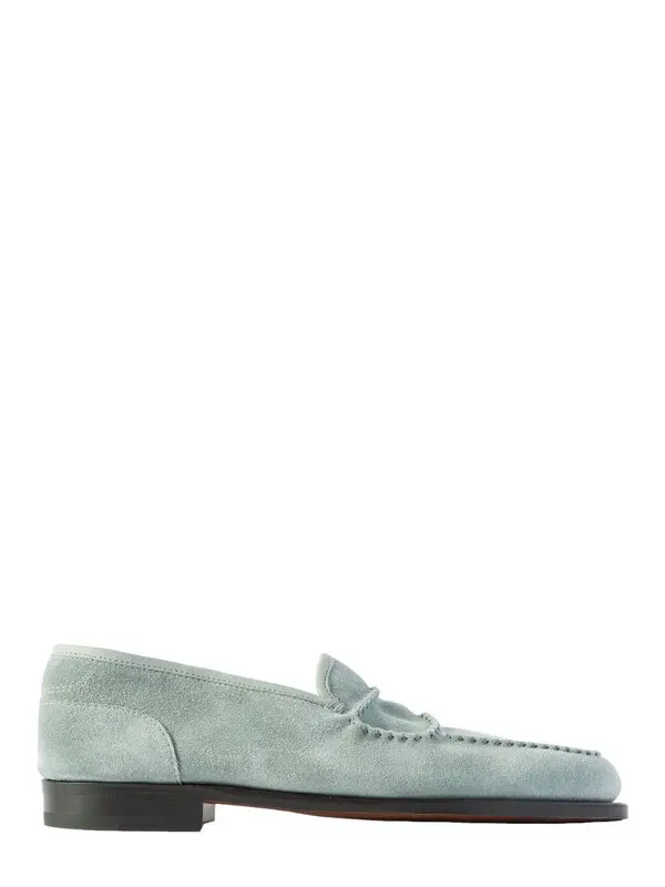 John Lobb Bath Leather-trimmed Suede Loafers - Blue
