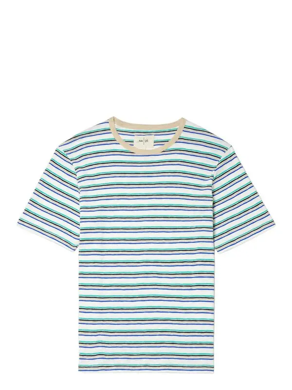 Folk Striped Slub Cotton-jersey T-shirt - Blue