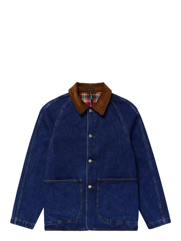 DRAKE'S Corduroy-trimmed Indigo-dyed Denim Chore Jacket - Blue