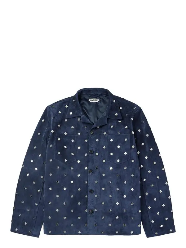 BODE Clover Embellished Suede Overshirt - Blue