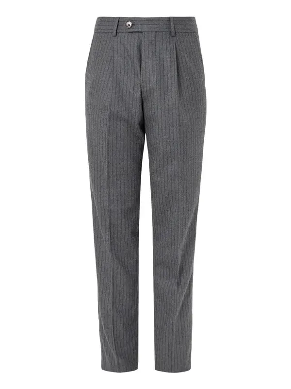 Brunello Cucinelli Straight-leg Striped Wool-flannel Suit Trousers - Gray