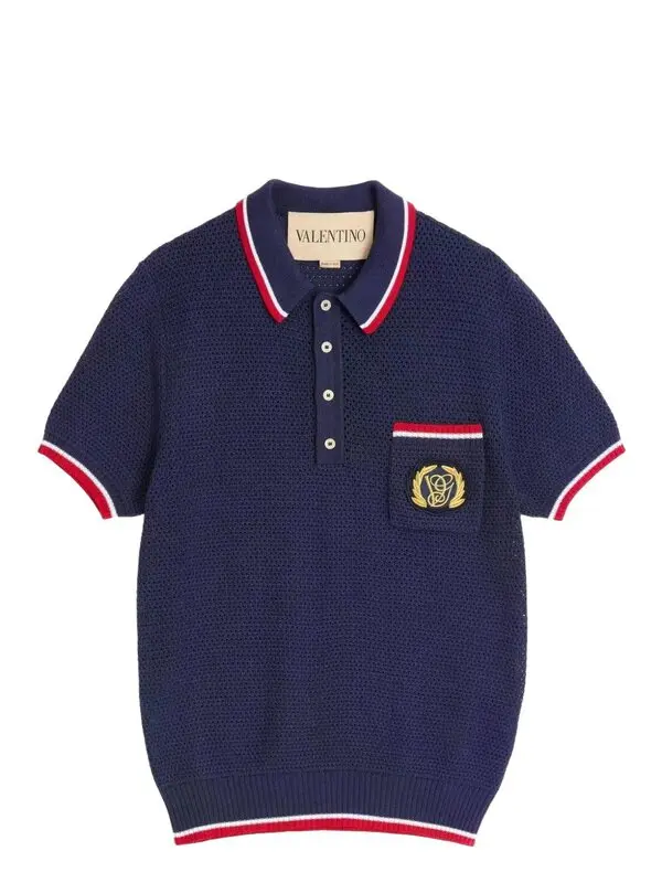 Valentino Garavani Contrast-trim Knitted Polo Shirt - Blue