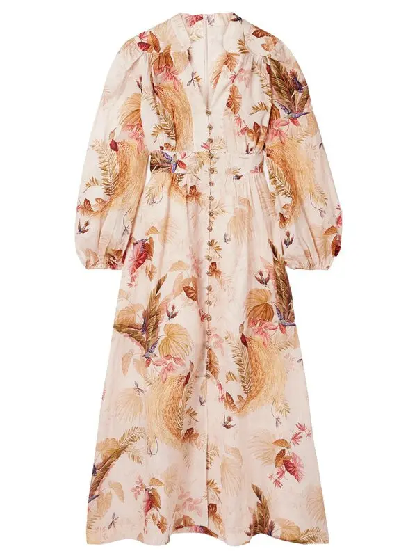 Zimmermann Ascension Printed Linen Midi Dress - Orange