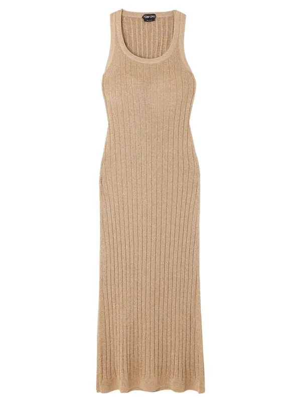 TOM FORD Metallic Ribbed-knit Midi Dress - Neutrals
