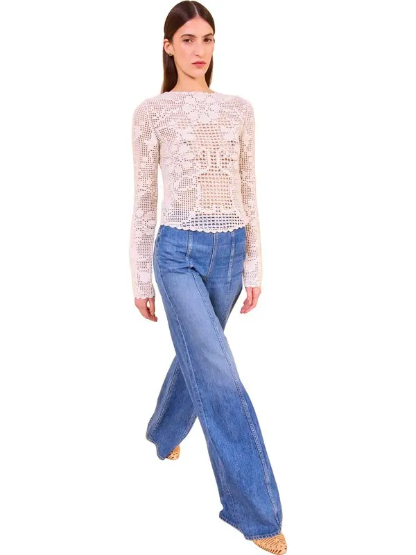 Ulla Johnson Killian Long Sleeve Crochet Top - Pristine