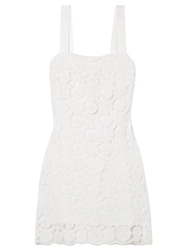Miguelina Kira Grosgrain-trimmed Guipure Lace Mini Dress - White