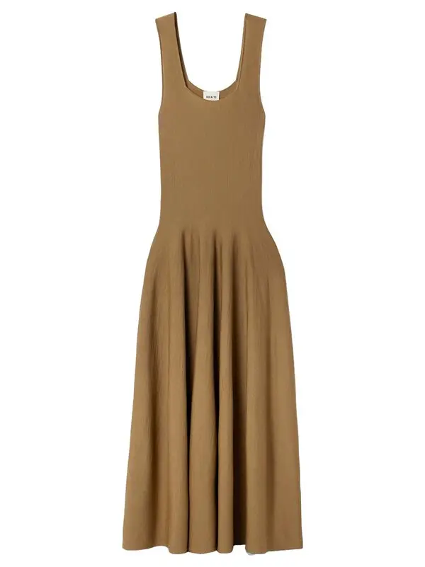 Khaite Jodie Pleated Wool Midi Dress - Brown