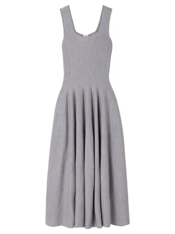 Khaite Jodie Pleated Wool Midi Dress - Gray