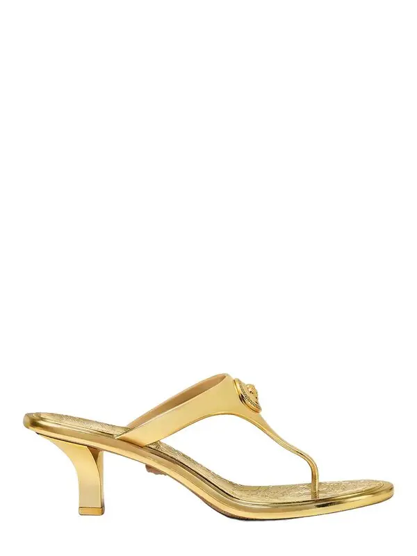Versace 55mm Alia Metallic Mules - Gold
