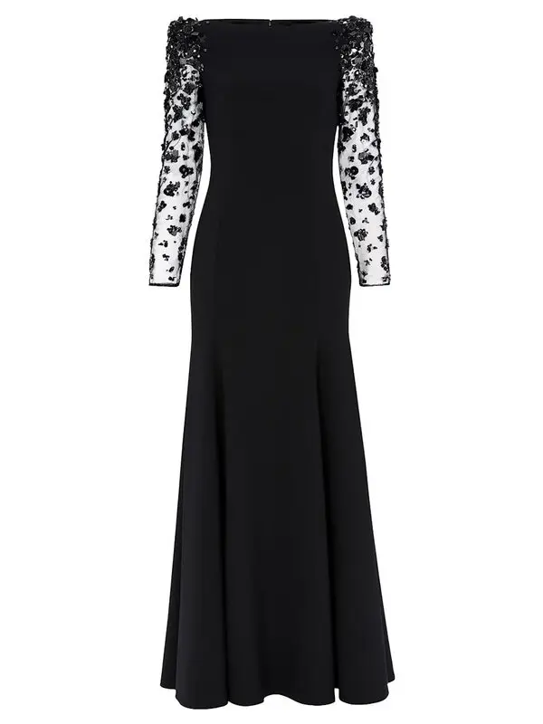 Jenny Packham Sylvia Beaded Long-sleeve Crepe Gown - Liquorice