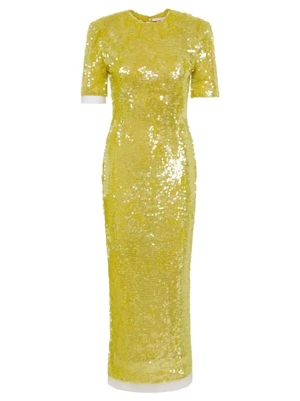Rachel Gilbert Kaia Sequined Tulle Maxi Dress - Lime Green