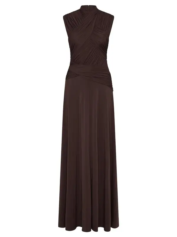 Rachel Gilbert Juniper Ruched Gown - Brown