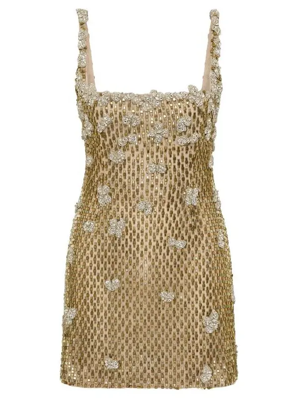 Rachel Gilbert Solana Embellished Tulle Mini Dress - Gold