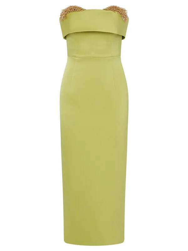 Rachel Gilbert Laira Beaded Satin Midi Dress - Green