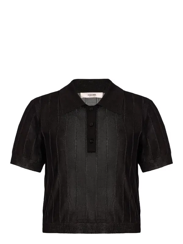 FRAME Knitted Polo Top - Black