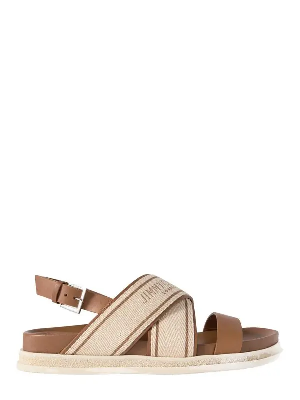JIMMY CHOO Logo-print Canvas And Leather Slingback Sandals - Neutrals