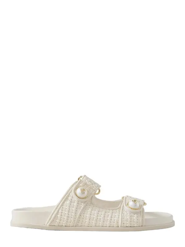 JIMMY CHOO Fayence Raffia Slides - Cream