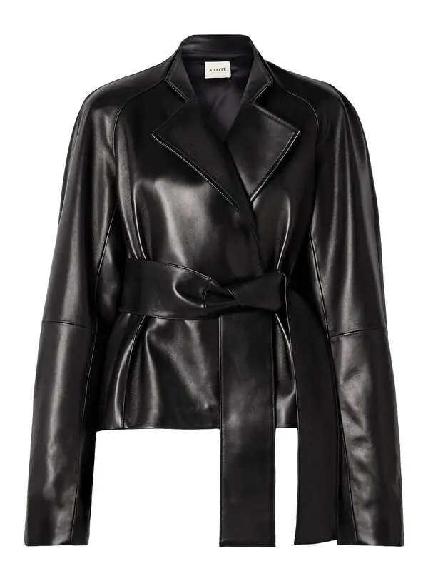 Khaite Edith Asymmetric Belted Leather Jacket - Black