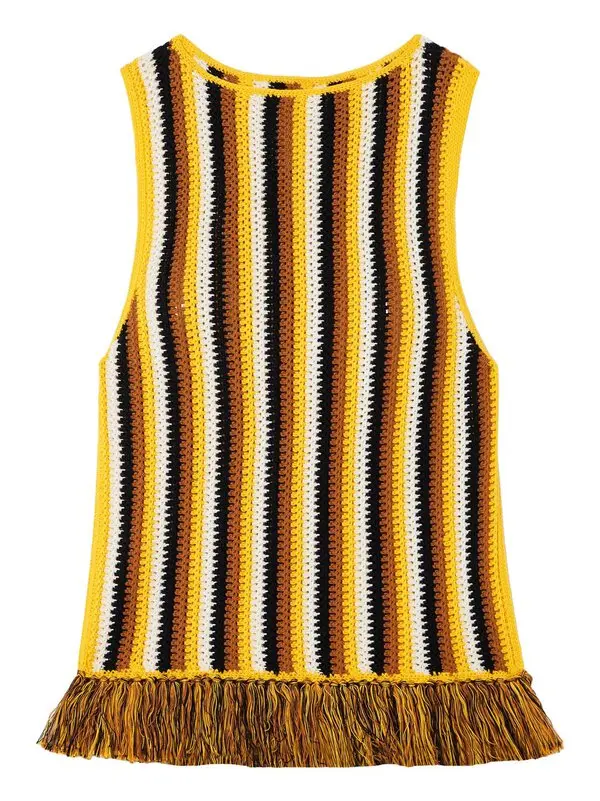 Escvdo Misti Fringed Striped Crocheted Tank - Yellow