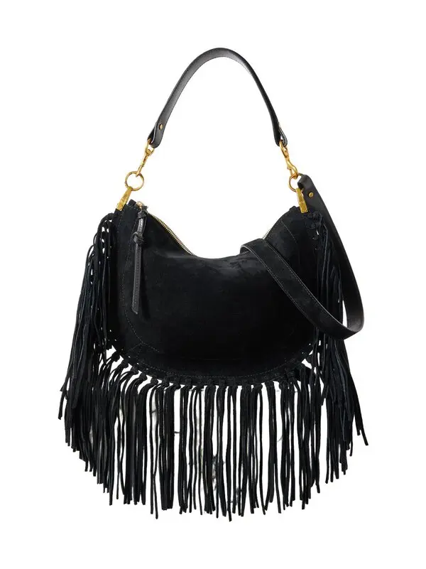 Isabel Marant Oskan Soft Fringed Suede Shoulder Bag - Black
