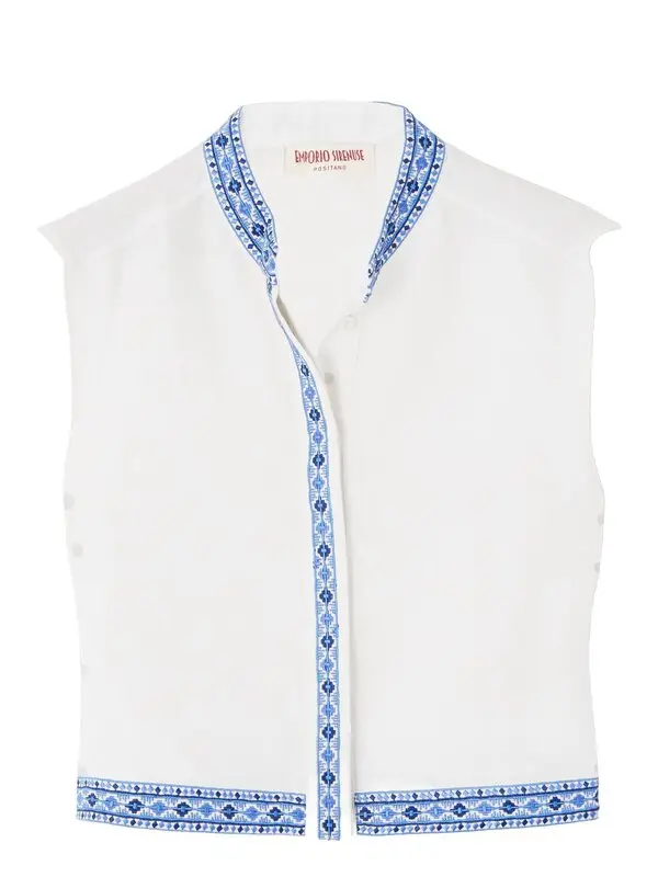 EMPORIO SIRENUSE Andorra Cropped Embroidered Top - Neutrals