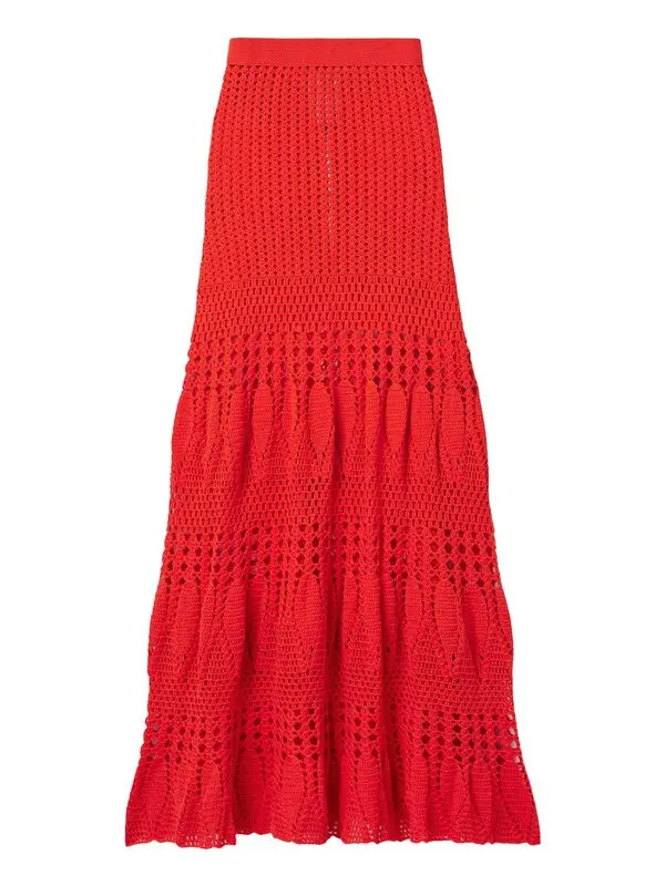 Escvdo Reflejo Crocheted Cotton Maxi Skirt - Orange