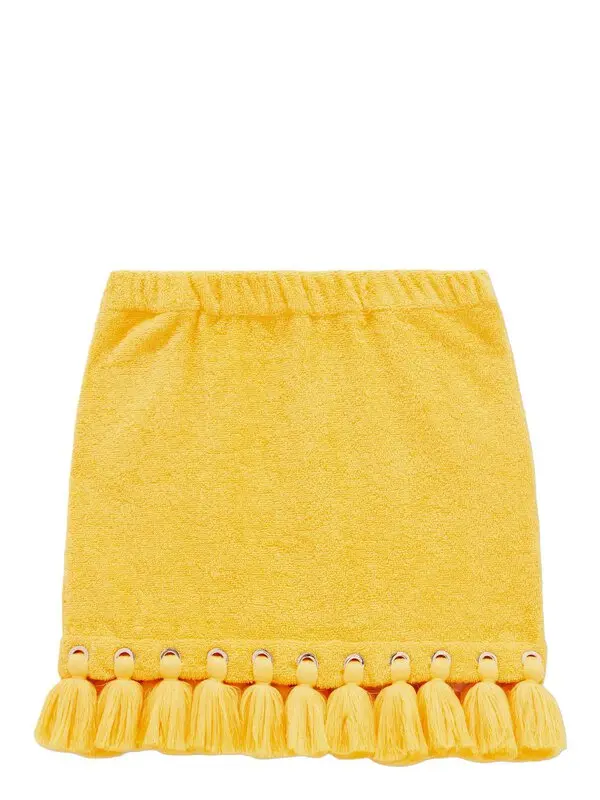 CAP D’ANTIBES Tasseled Eyelet-embellished Mini Skirt - Yellow