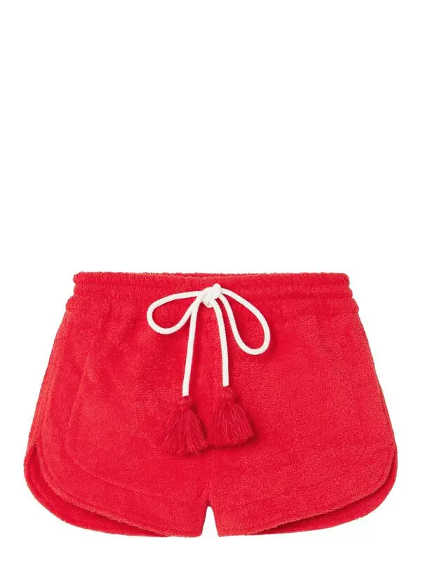 CAP D’ANTIBES Tasseled Cotton-terry Shorts - Red