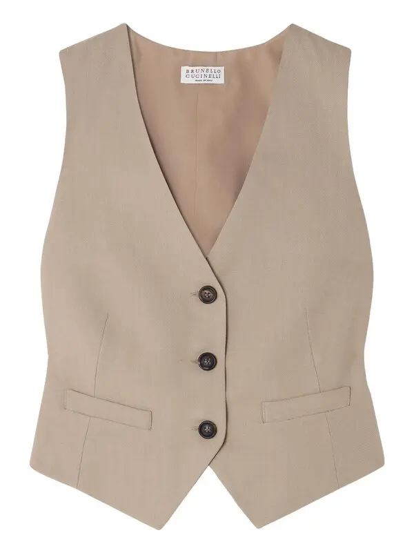 Brunello Cucinelli Bead-embellished Twill Vest - Brown