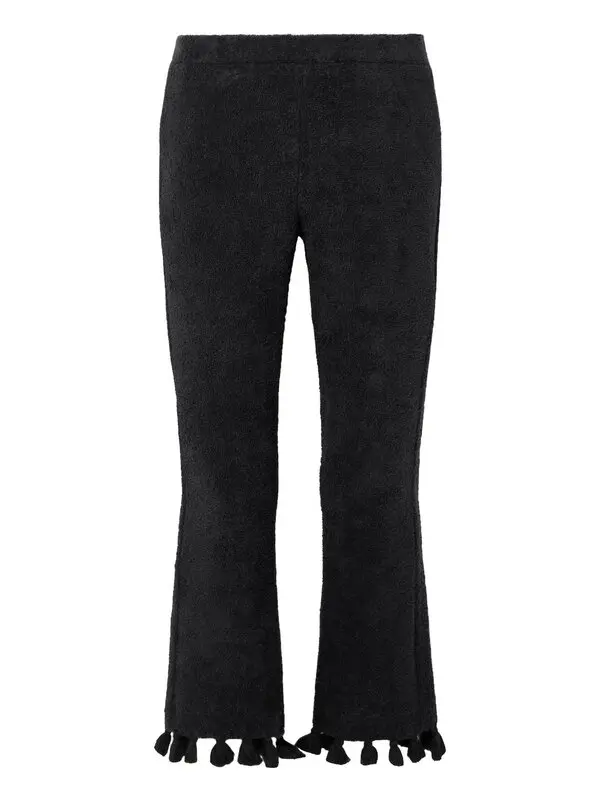 CAP D’ANTIBES Cropped Tasseled Cotton-terry Flared Pants - Black